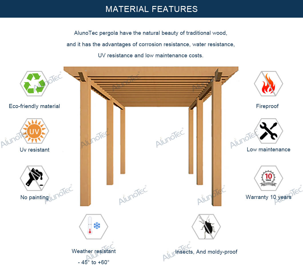 AlunoTec Sun Shade WPC Wood Pergola Outdoor Gazebo Canopy Windproof ...